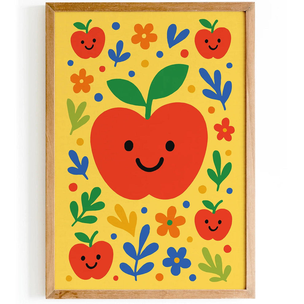 Happy Apples Poster – Colorful Fruit Wall Art for Kids – HypeSheriff