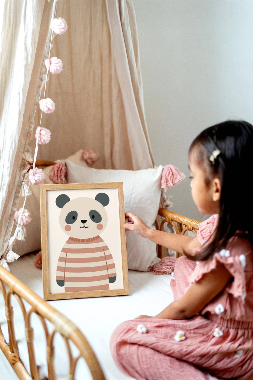 Cute Panda Bear in Striped Sweater Wall Art – HypeSheriff