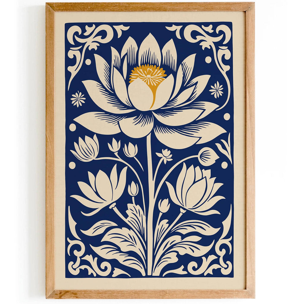 Navy Blue Flower Poster, Mystical Floral Wall Art – HypeSheriff