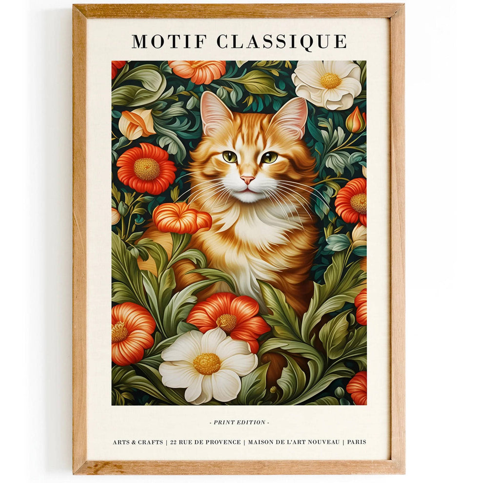 Classic French Motif Cat & Floral Art Print – HypeSheriff