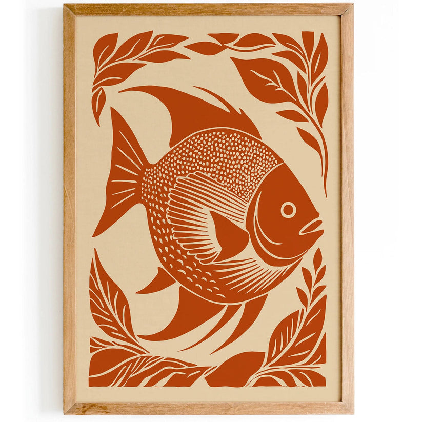 Vintage Linocut Fish Print - Retro Wall Art – HypeSheriff