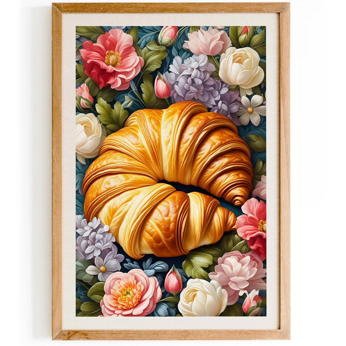 Croissant in Flowers Art Print Cafe Decor – HypeSheriff