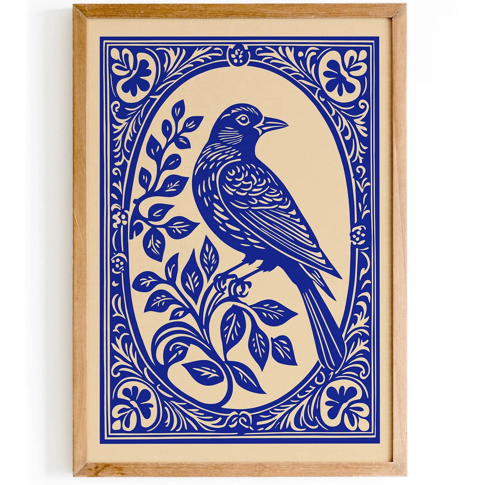 Blue Indigo Bird in Rococo Floral Frame Poster – HypeSheriff