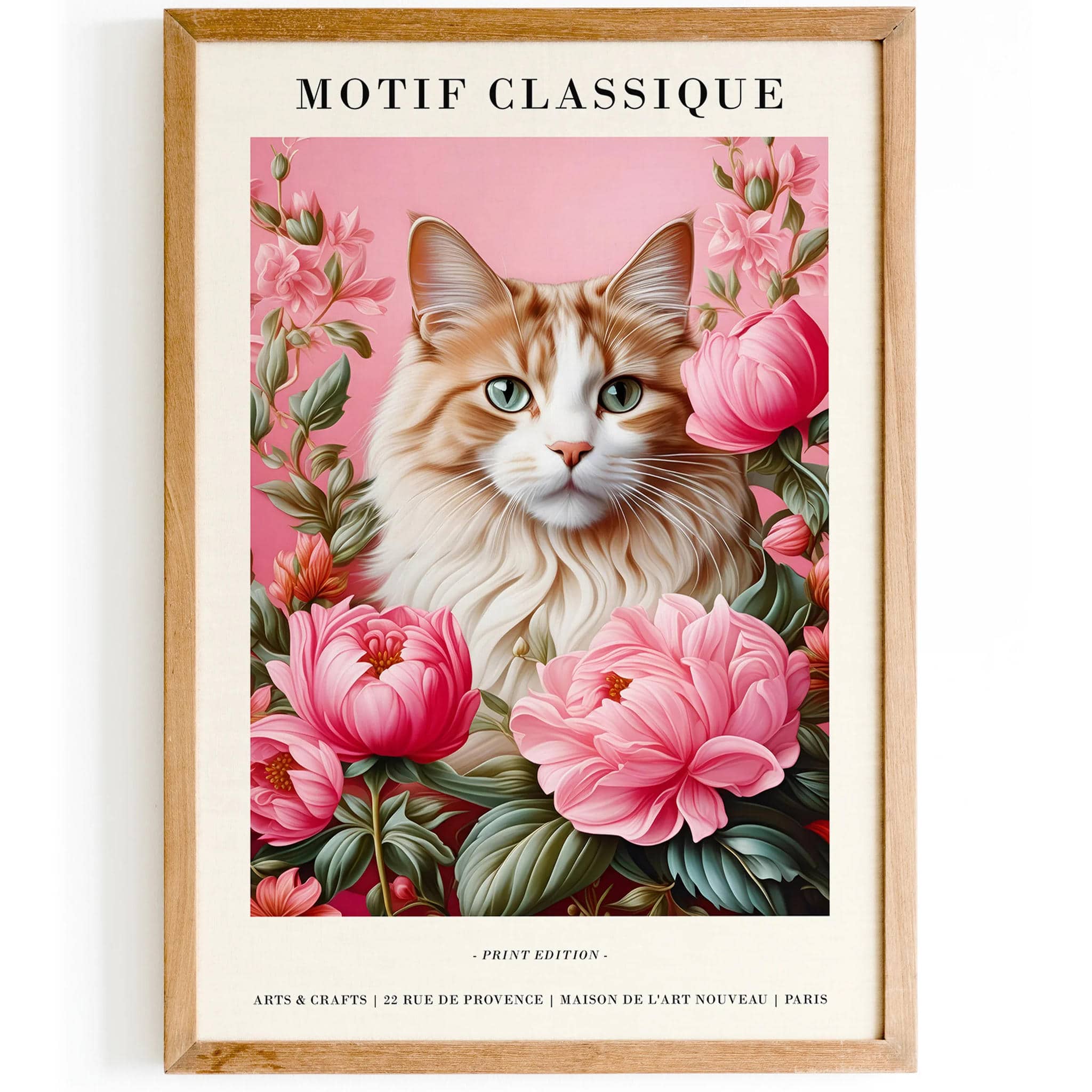 Cute Pink Cat Portrait in Art Nouveau Style Wall Art – HypeSheriff