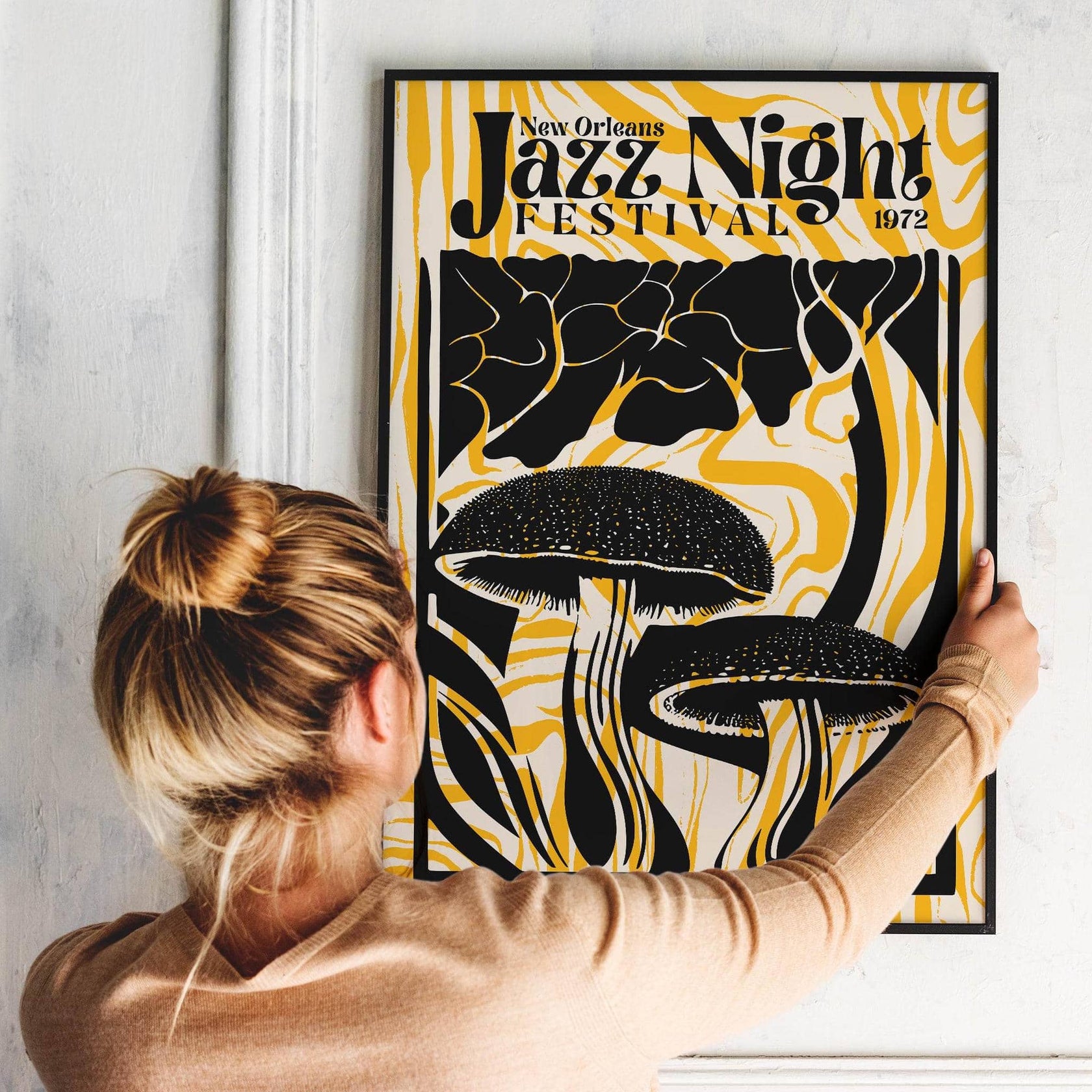 Groovy Jazz Night Mushroom Yellow Music Poster – HypeSheriff