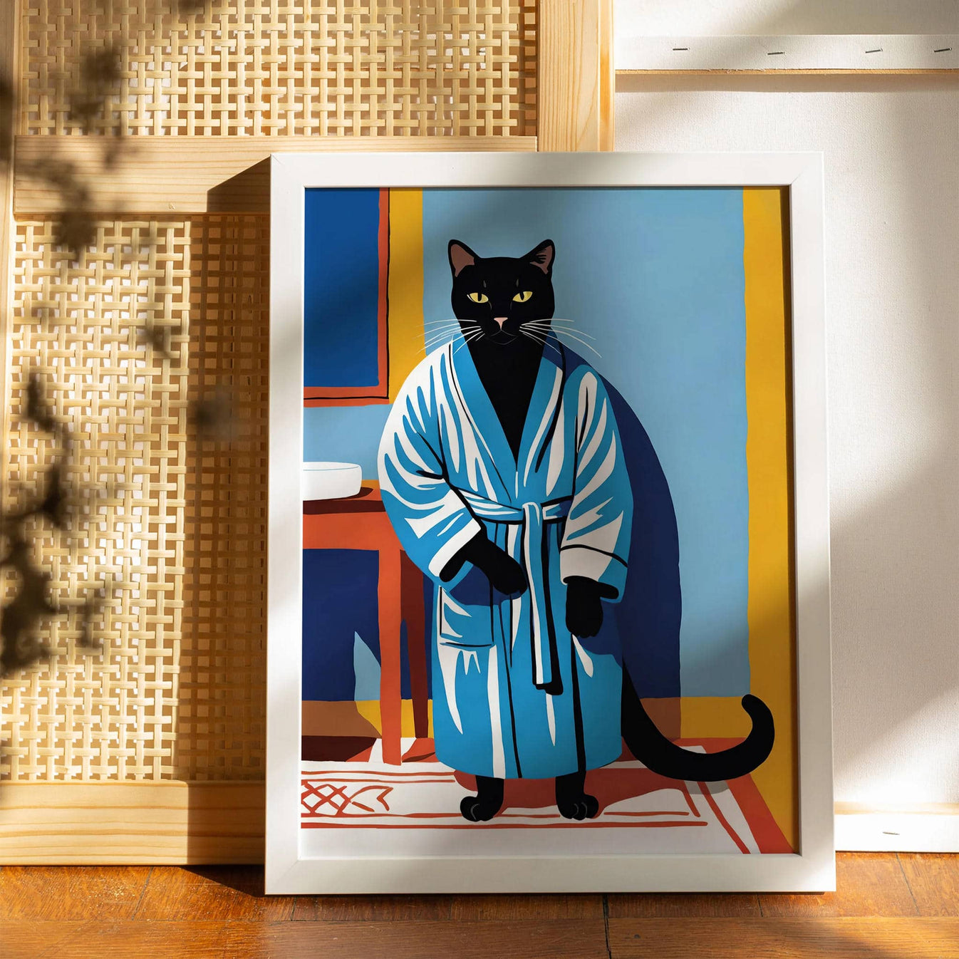 Bathrobe Cat Blue Bathroom Poster – HypeSheriff