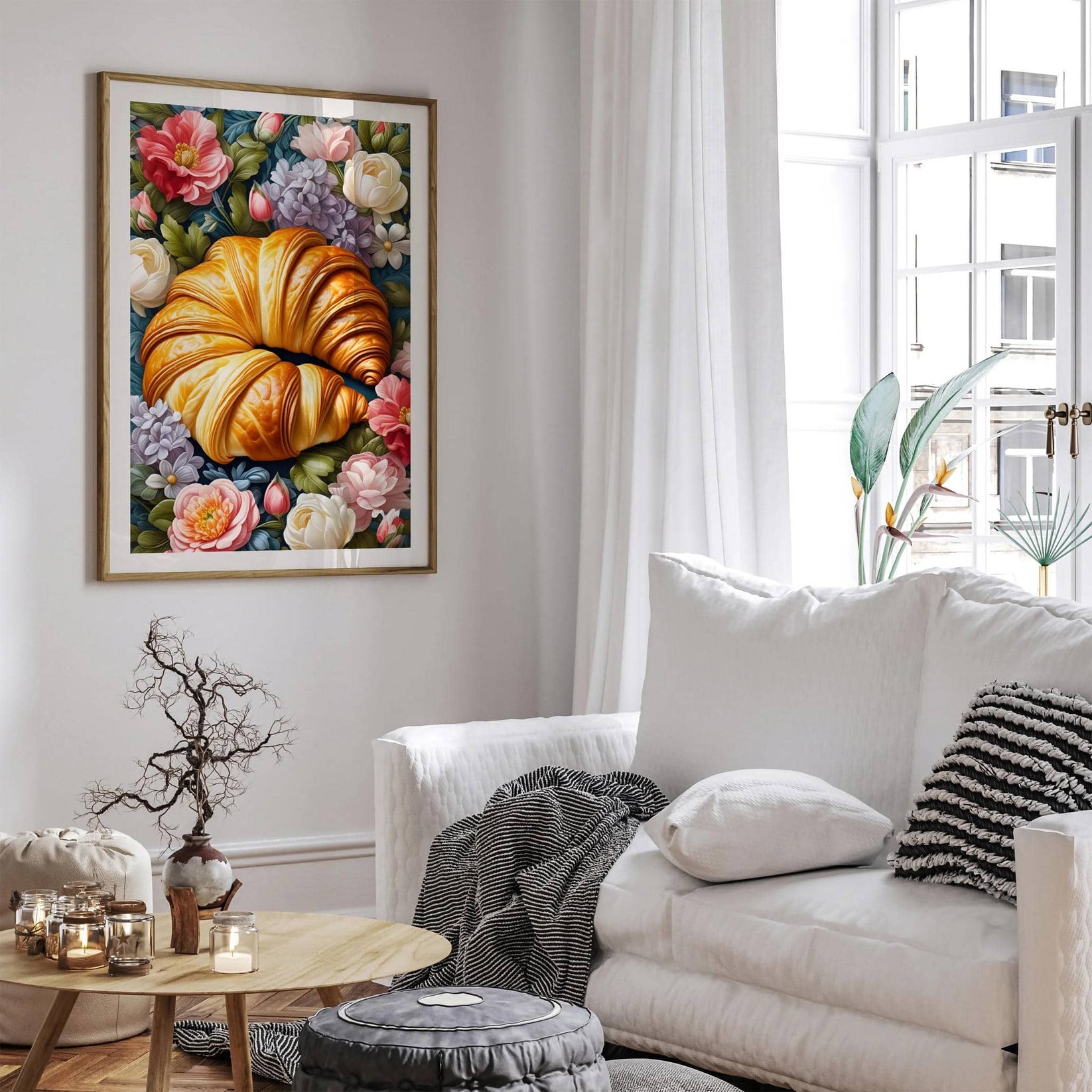 Croissant in Flowers Art Print Cafe Decor – HypeSheriff