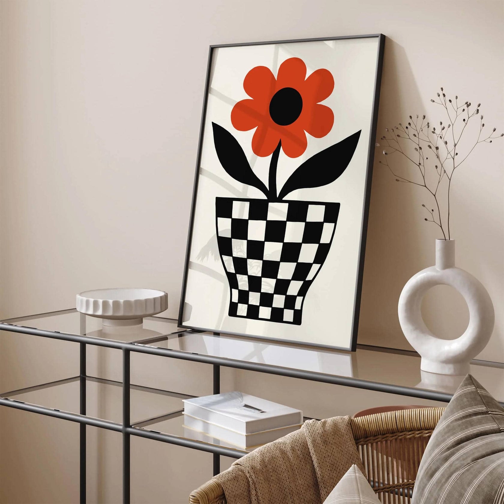 Retro Red Flower in Checkerboard Pot Poster – HypeSheriff