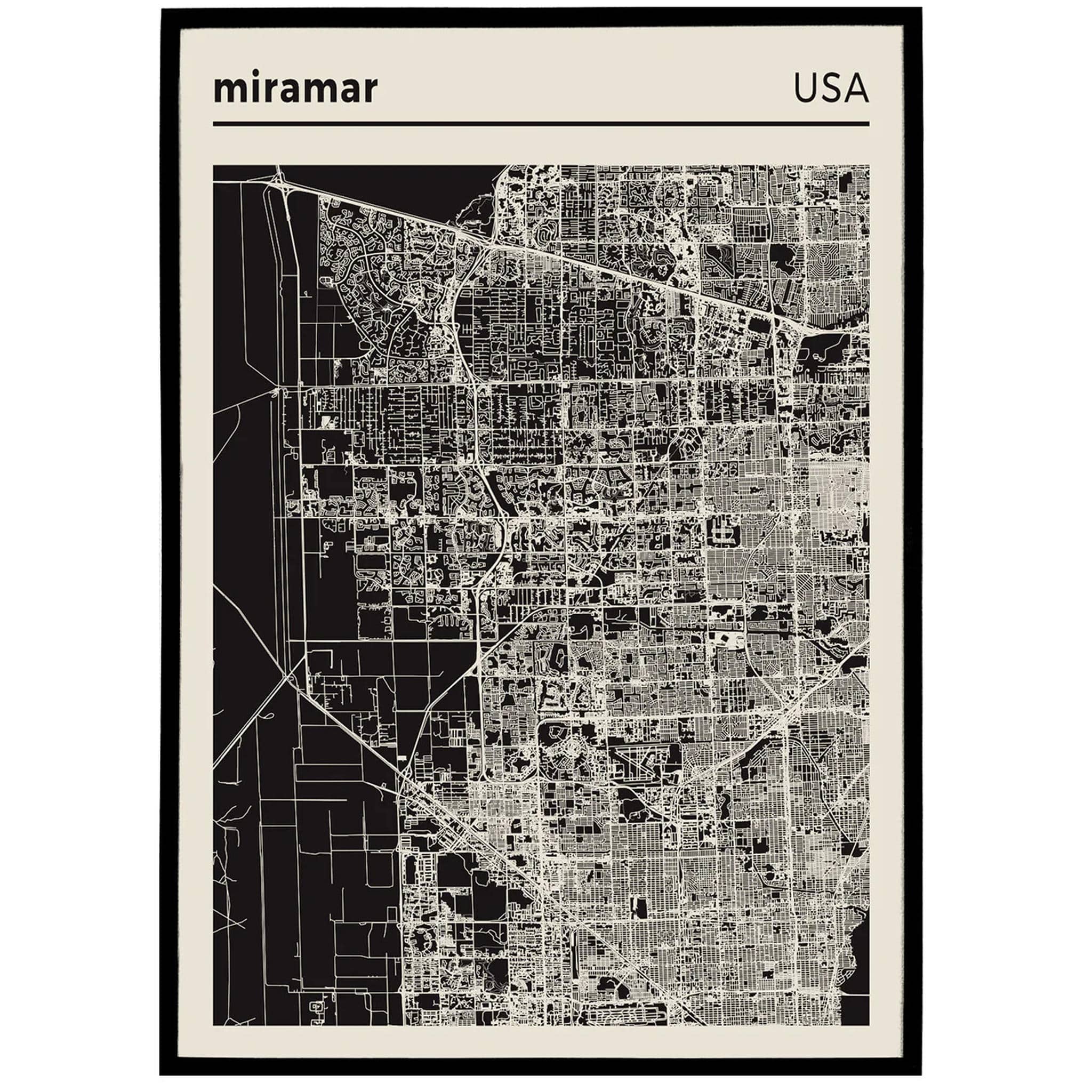 Miramar USA - Black and White City Map Poster – HypeSheriff