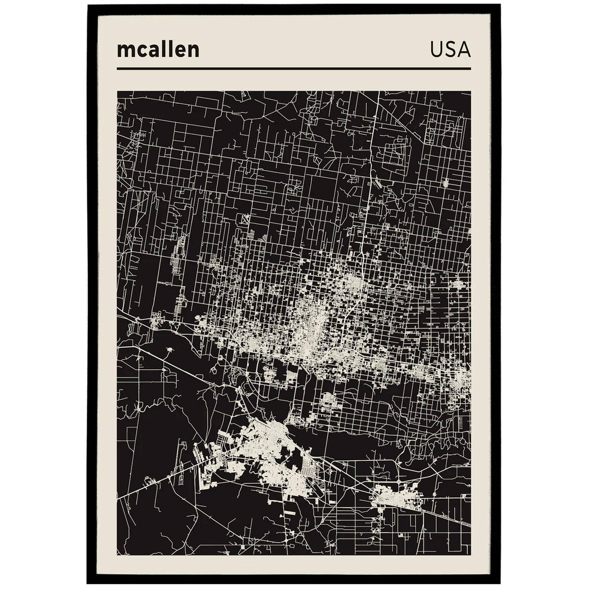 McAllen, USA - Black and White City Map Poster – HypeSheriff