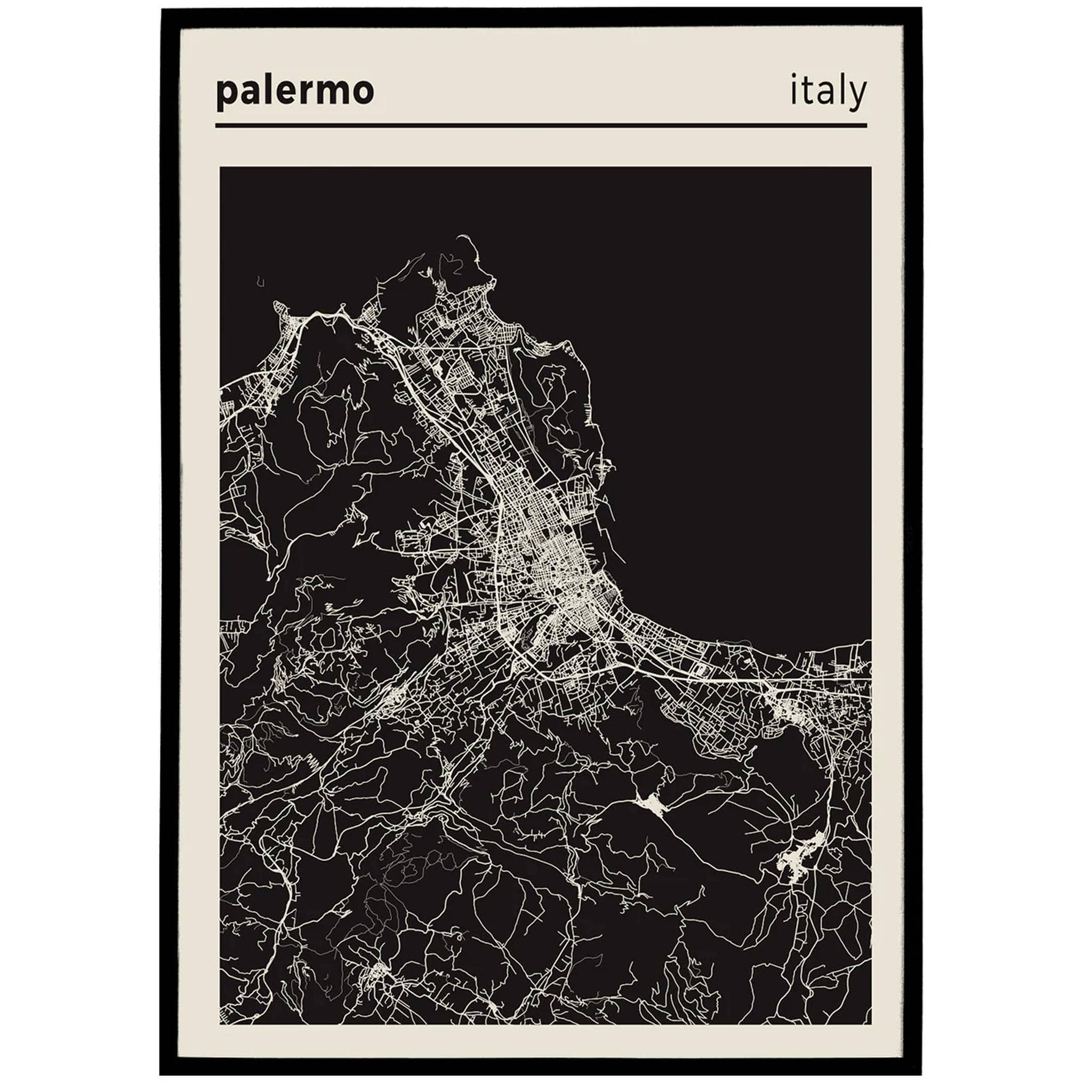 Palermo City Map - Italy - Black and White Poster – HypeSheriff