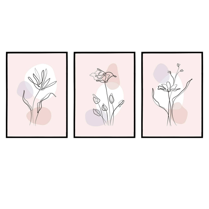 Set of 3 Pastel Pink Line Art Posters – HypeSheriff
