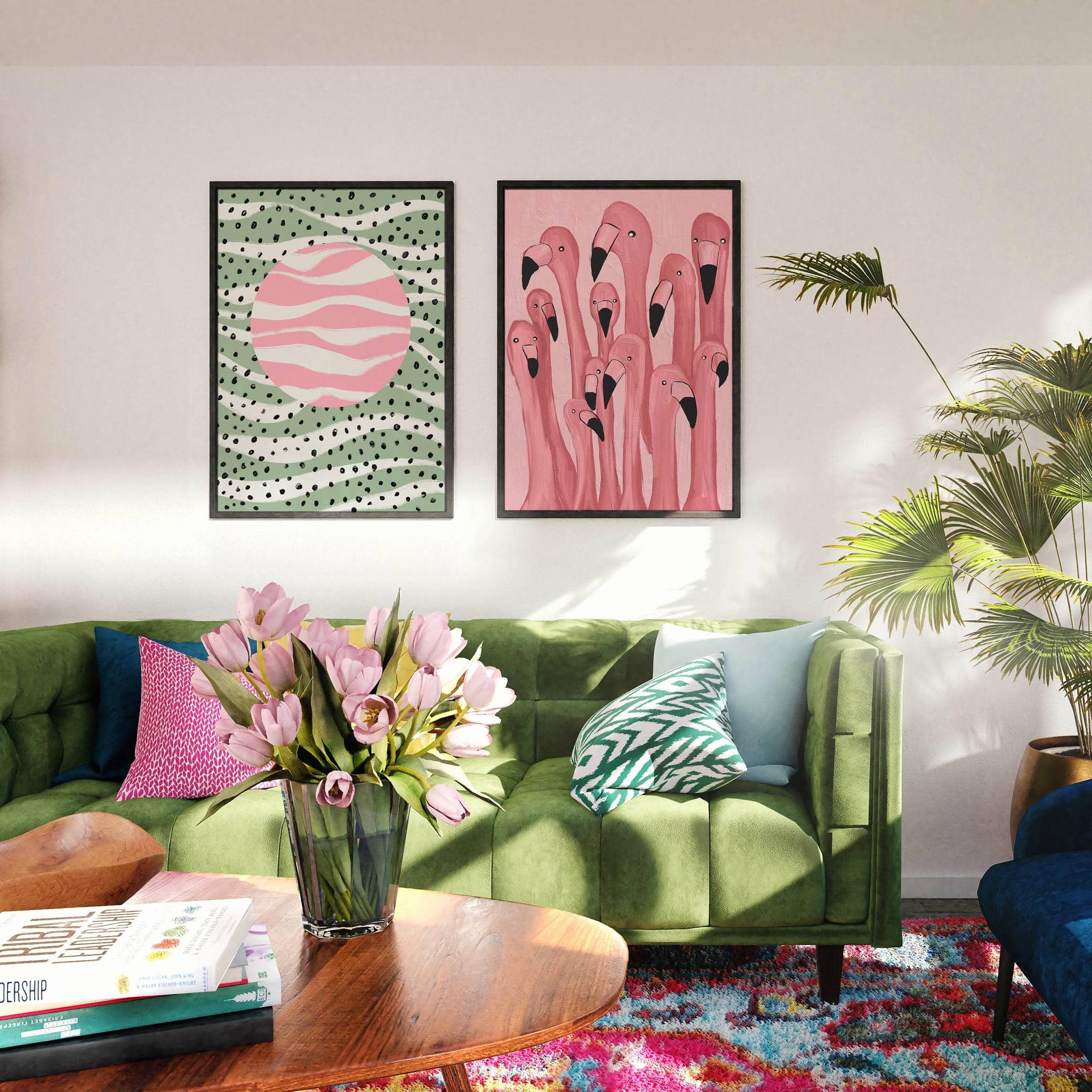 Set of 2 Mid Century Modern Flamingo Pink Posters – HypeSheriff